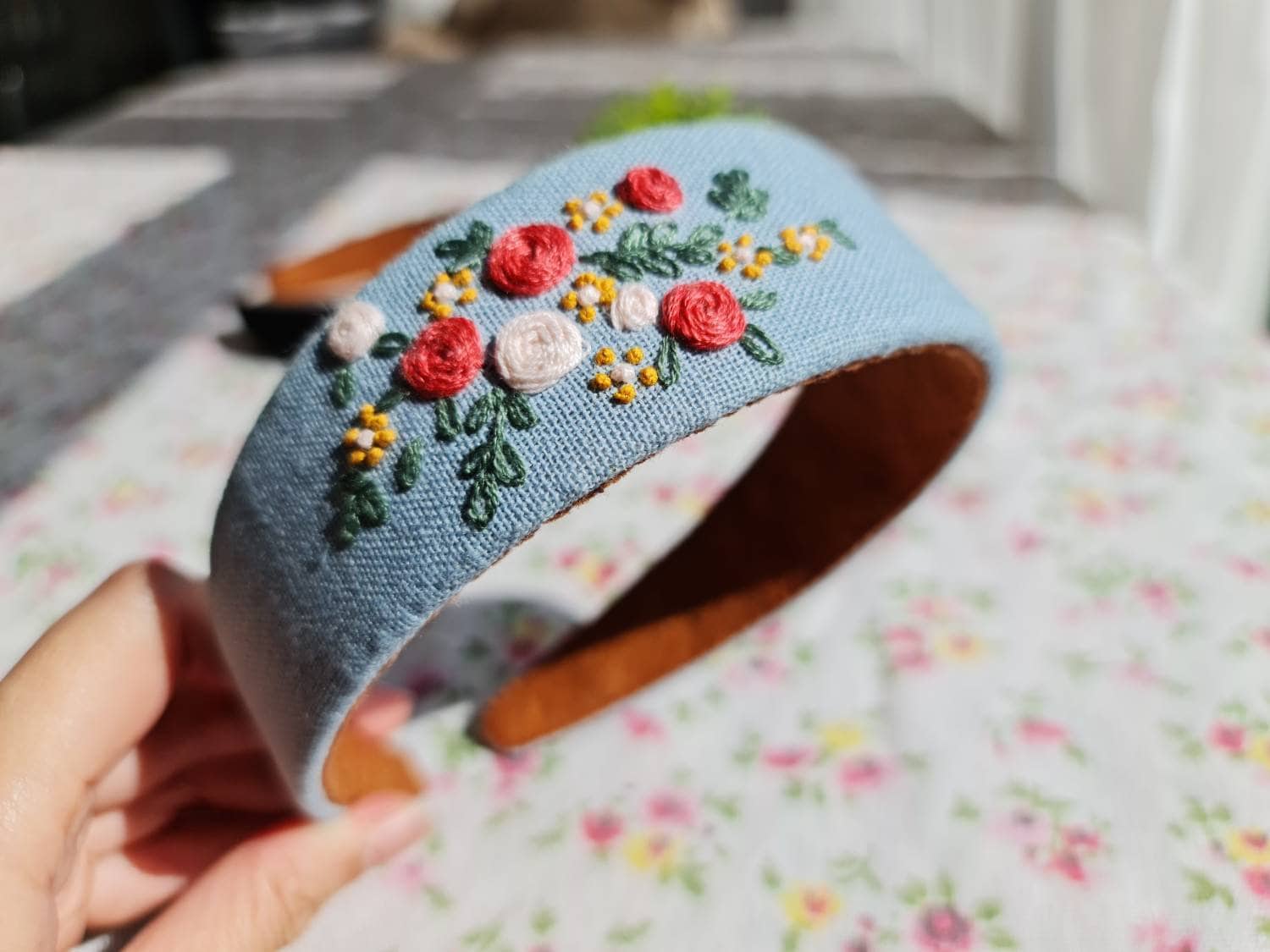 Floral Embroidered Headband Linen Turban Cute Small Flower - Etsy