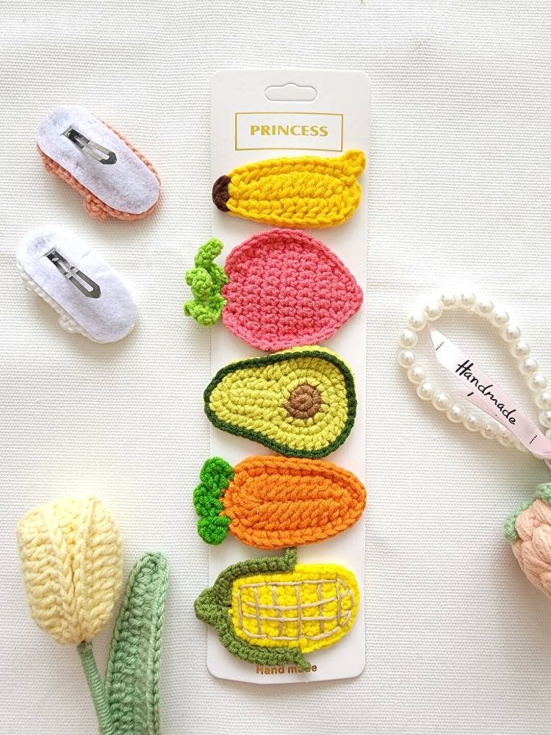 Crochet Hair Barrettes for Women Girl, Handmade Hairclip, Cute Flower ...