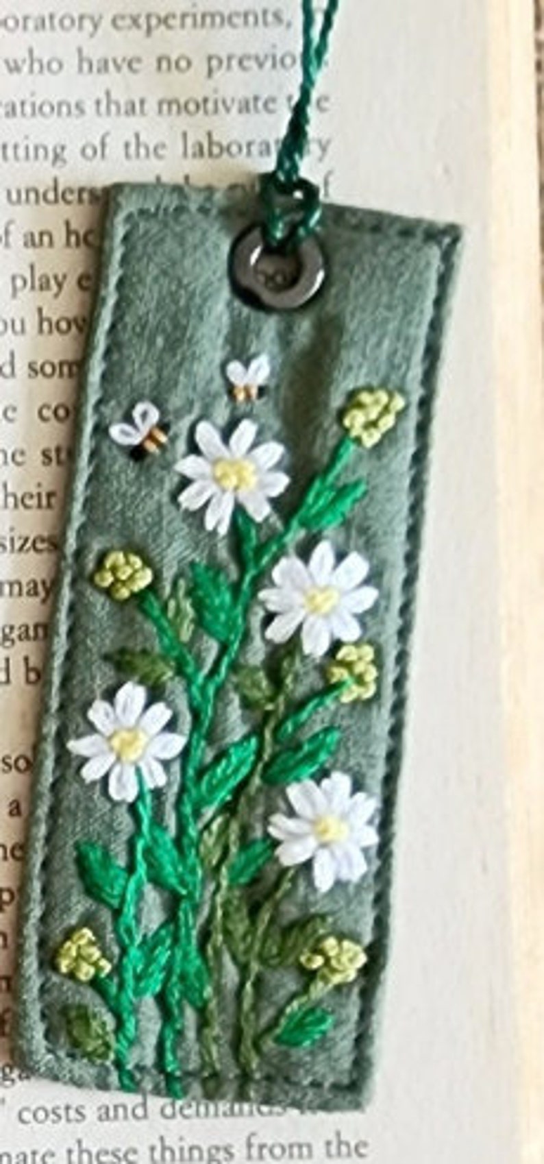 Floral Embroidered Bookmark, Cute Handmade Flower Bookmark, Linen Hand ...