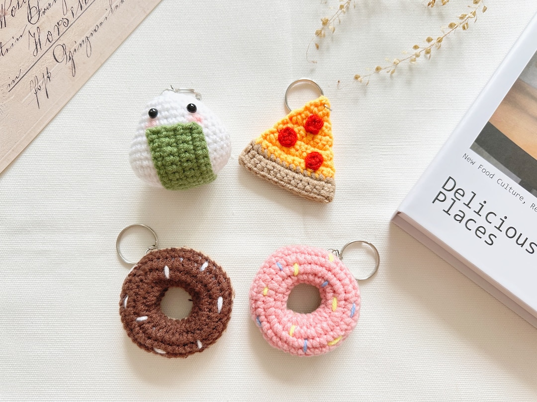 Handmade Crochet Food Keychain, Donut Pizza Rice Ball Onigiri Keyring ...