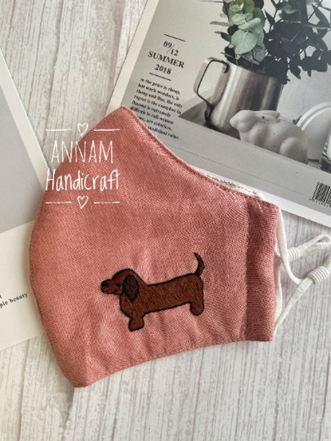 Wiener Dog Embroidered Mask, Embroidery Linen Mask, Handmade ...