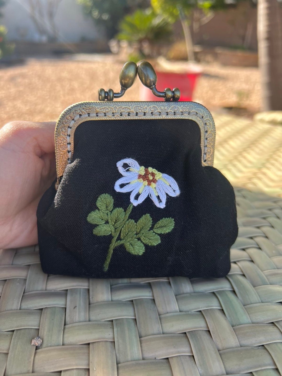 Floral Embroidered Denim Coin Purse, Small Change Pouch With Flower ...