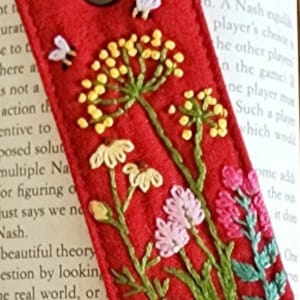 Floral Embroidered Bookmark, Cute Handmade Flower Bookmark, Linen Hand ...