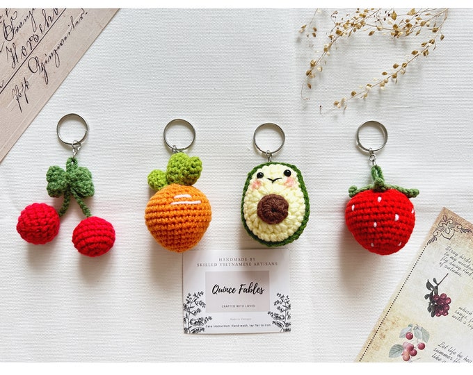 Handmade Crochet Fruit Keychain, Cherry Carrot Avocado Strawberry ...