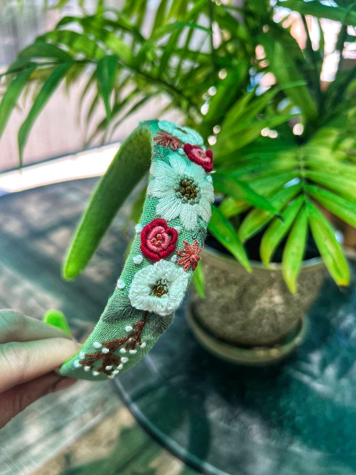 Floral Embroidered Headband Linen Turban Cute Embroidery - Etsy