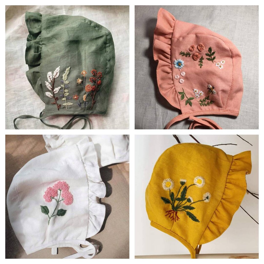 Hand Embroidered Baby Sun Bonnet, Vintage Baby Summer Sun Hat, Cute ...