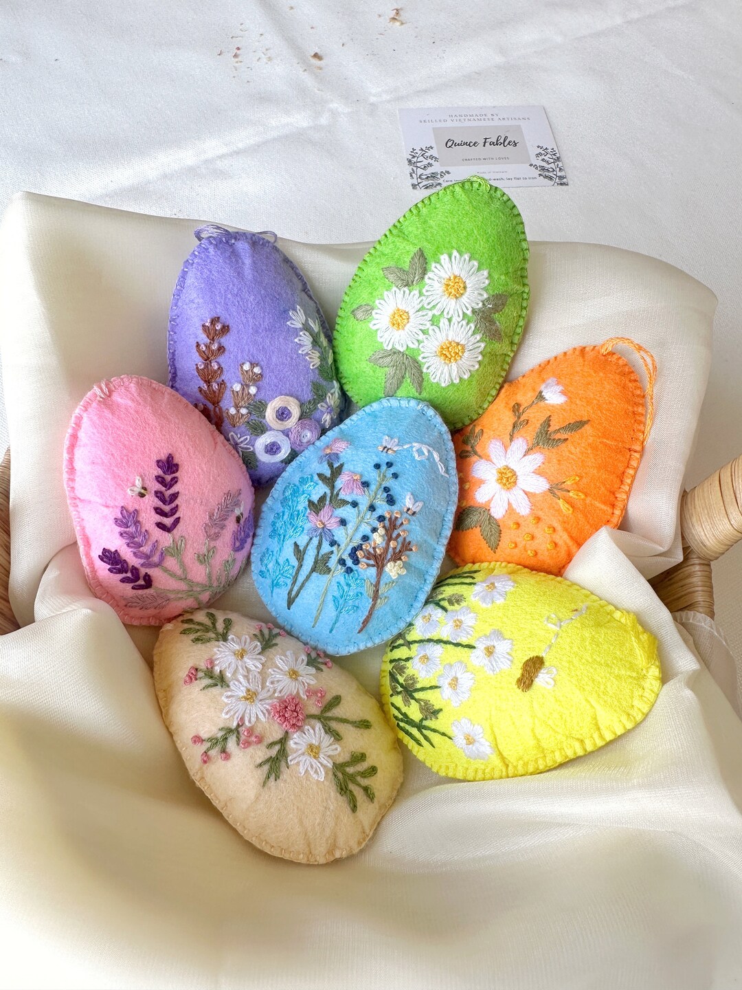 Easter Felt Eggs, Hand Embroidery Felt Ornaments, Easter Gift, Easter ...
