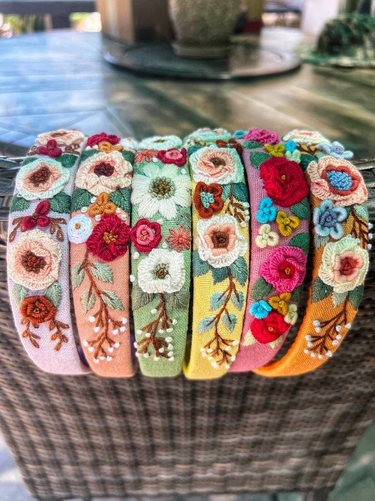 Floral Embroidered Headband Linen Turban Cute Embroidery - Etsy