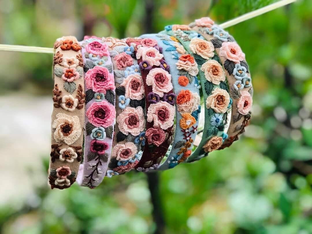 Floral Embroidered Headband, Linen Turban, Impressive 3D Flower ...