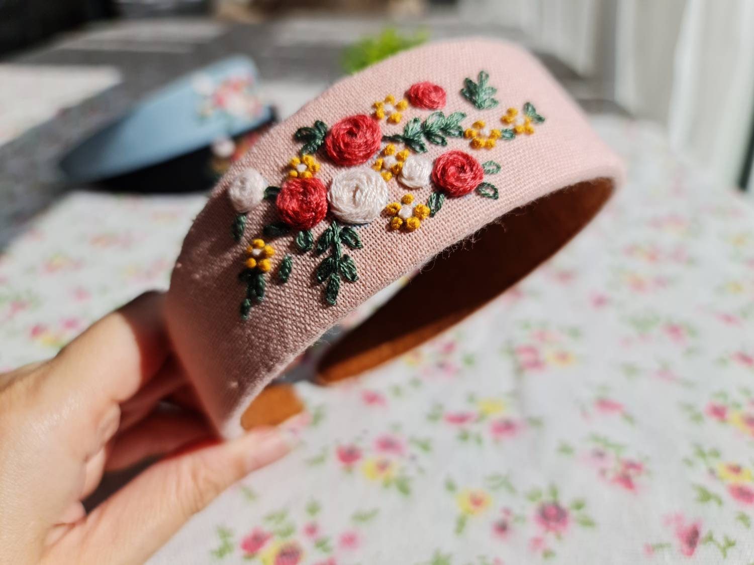 Floral Embroidered Headband Linen Turban Cute Small Flower - Etsy