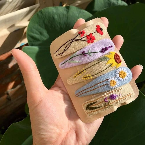 Handmade Linen Rectangle Hair Barrettes for Women Girl Floral - Etsy