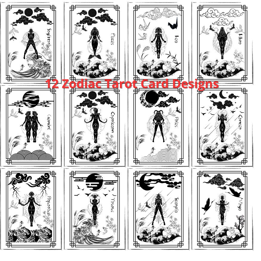 12 Zodiac Tarot Card Version 2 Digital Svg, Zodiac Signs SVG, Horoscope ...