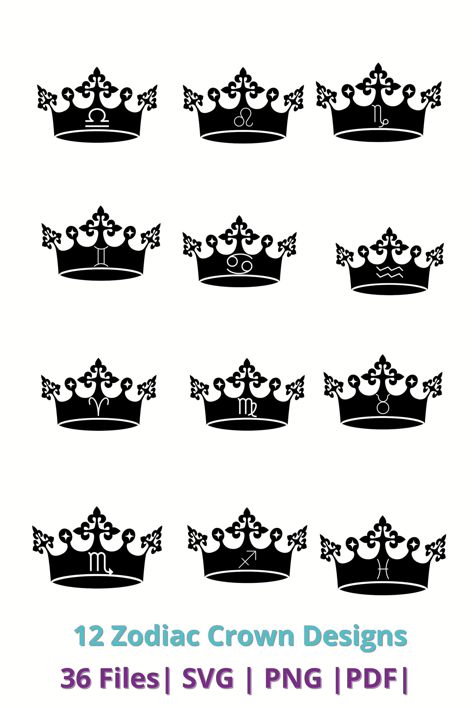 12 Zodiac Crown, SVG, Zodiac Signs SVG, SVG Bundle, Horoscope Svg Png ...