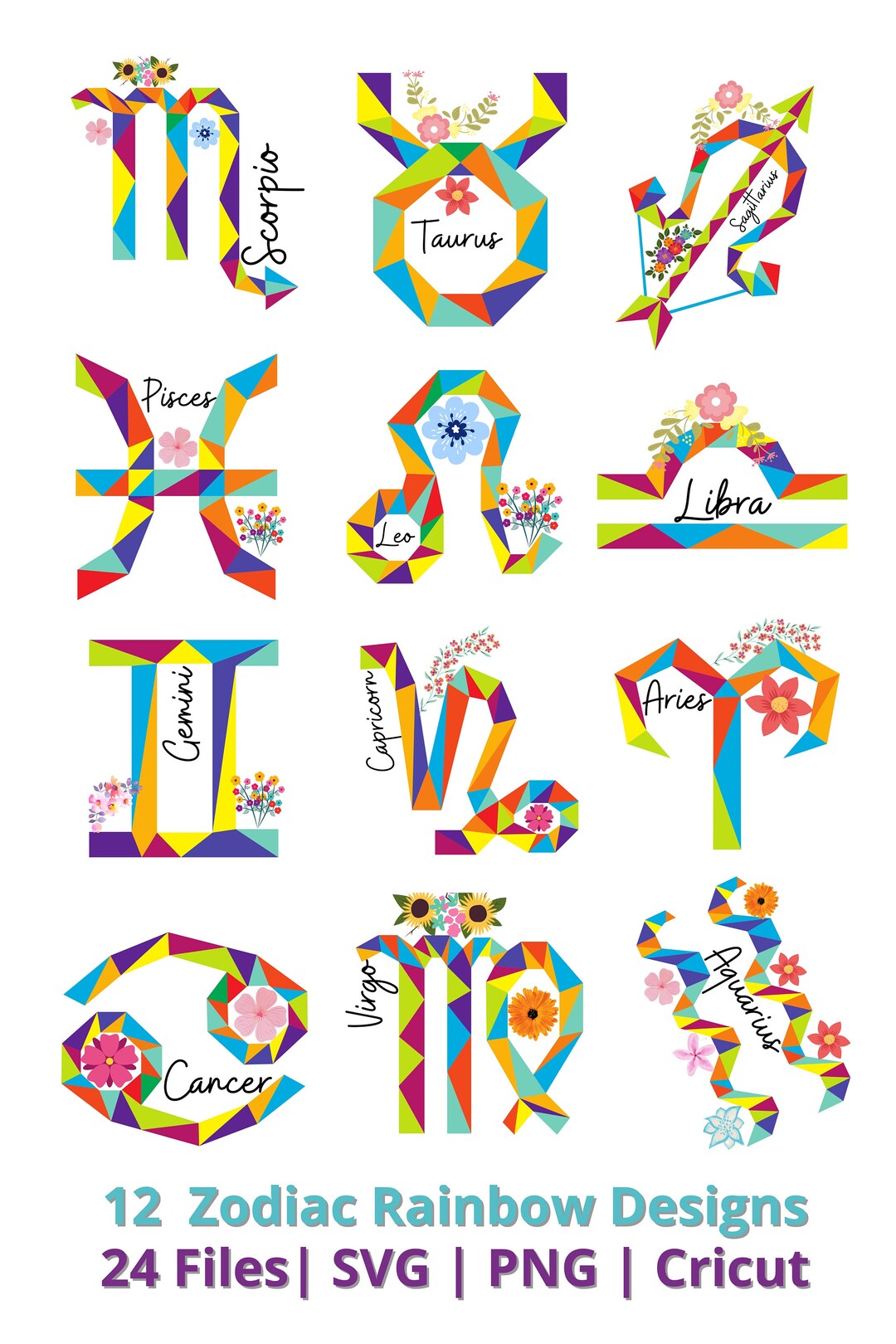 12 Zodiac Rainbow Signs SVG, Zodiac Signs Svg, SVG Bundle, Horoscope ...