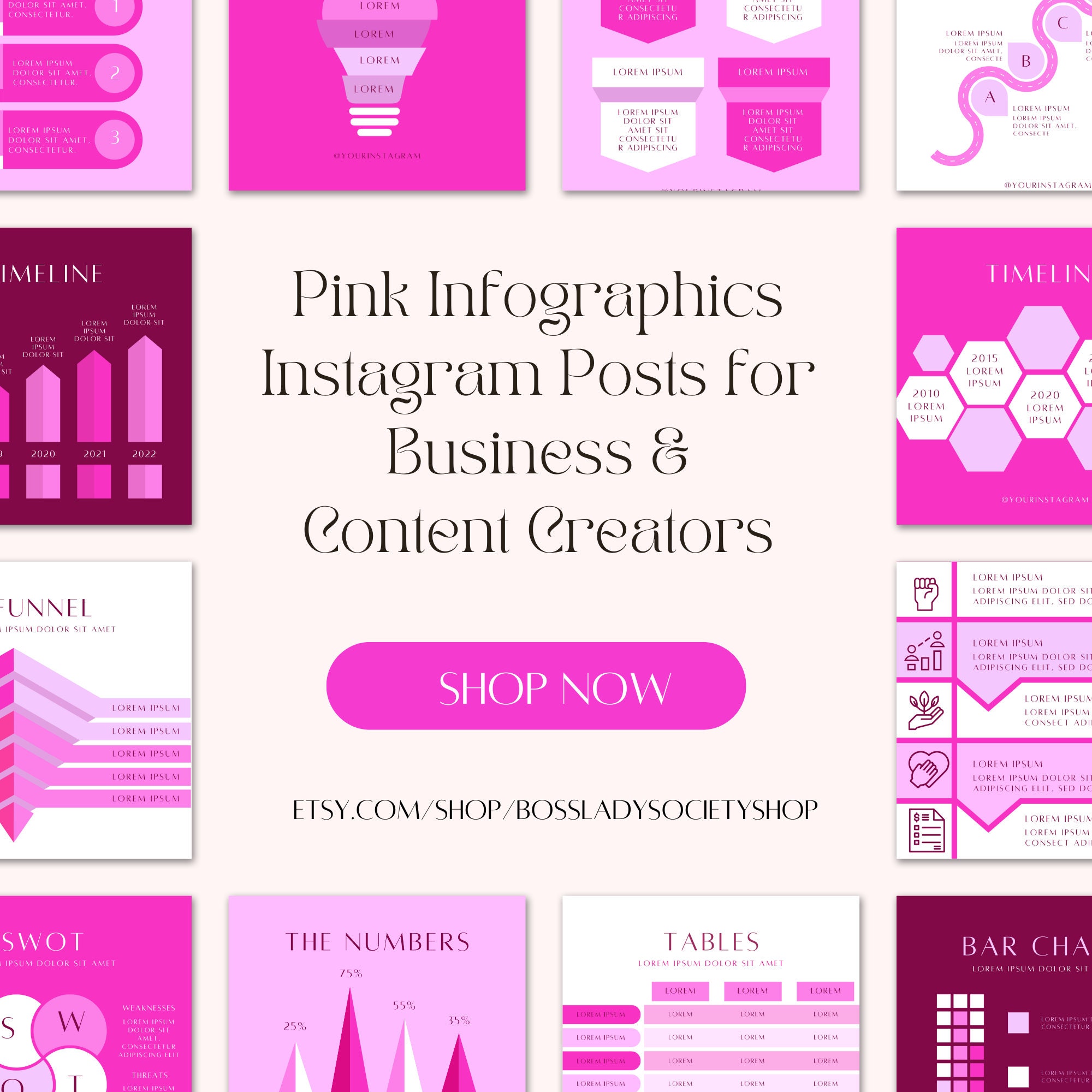 500 Boss Lady Pink Infographics Canva Instagram Template Bundle Large ...