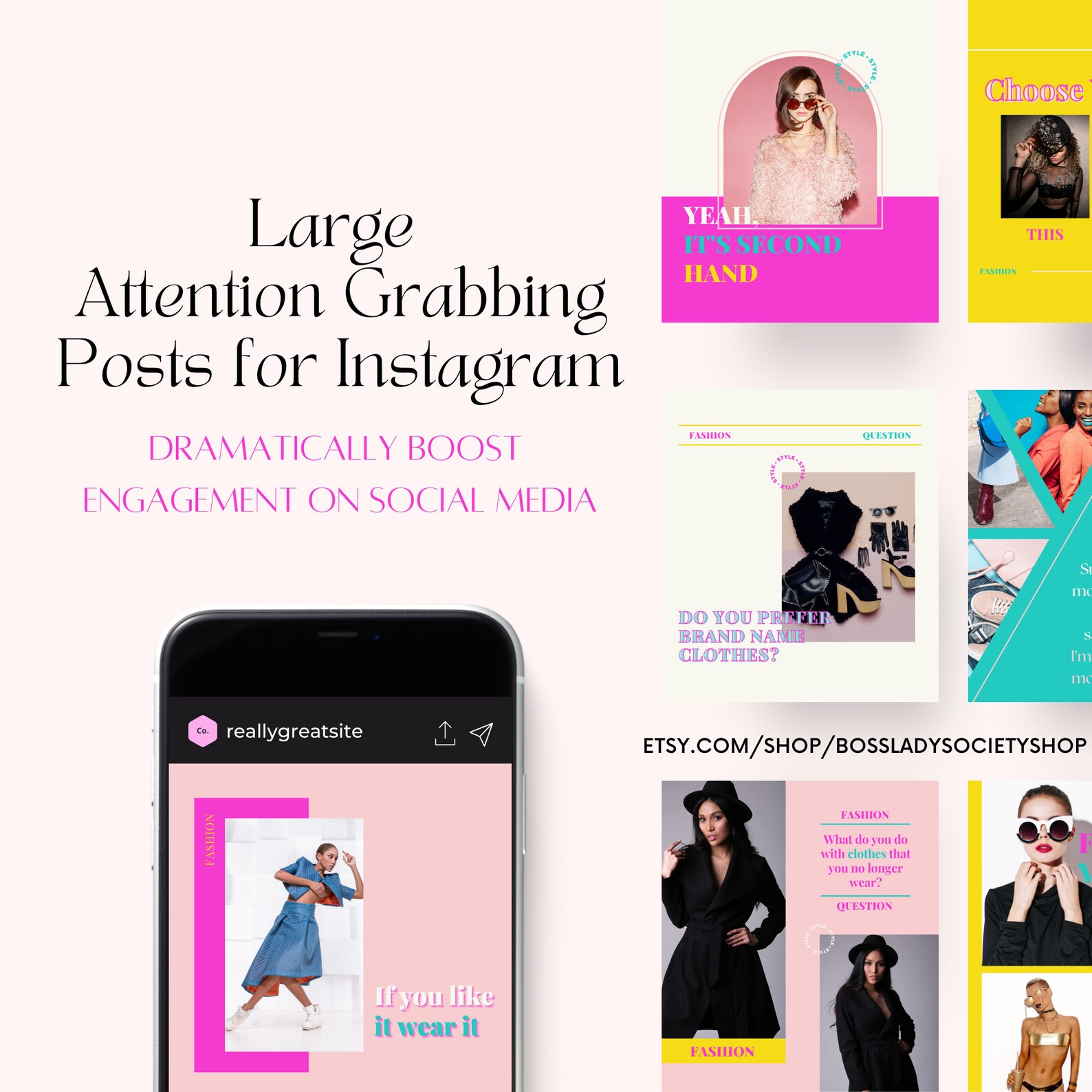 300 Instagram Second Hand Sustainable Fashion Canva Templates Bundle ...
