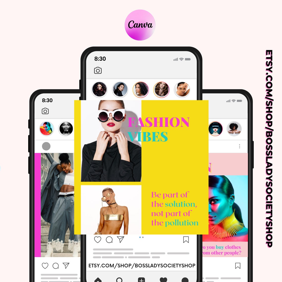 300 Instagram Second Hand Sustainable Fashion Canva Templates Bundle ...