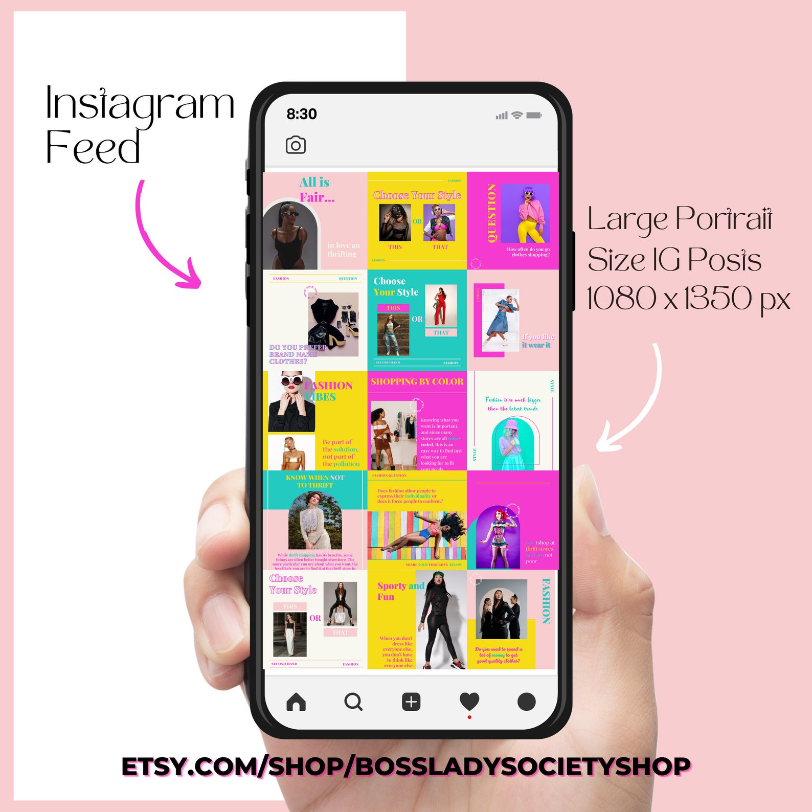 300 Instagram Second Hand Sustainable Fashion Canva Templates Bundle ...