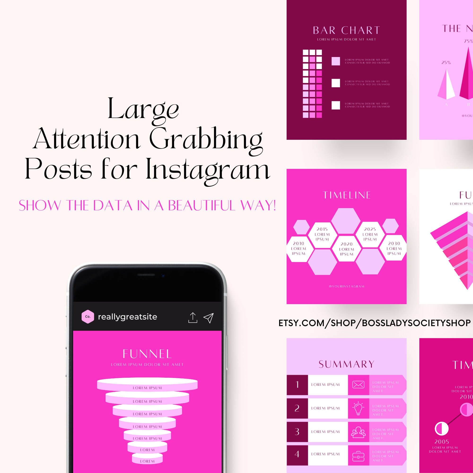 500 Boss Lady Pink Infographics Canva Instagram Template Bundle Large ...