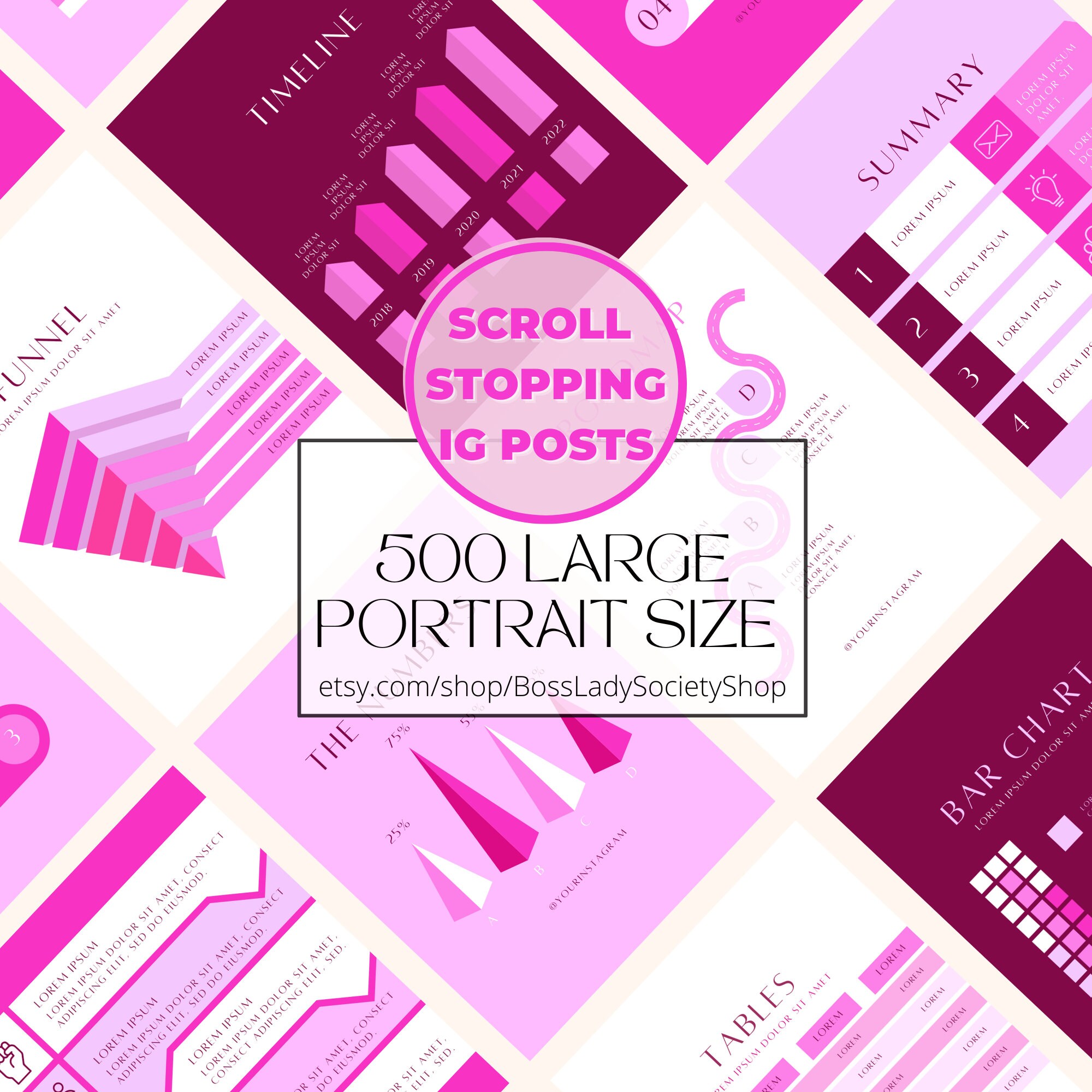 500 Boss Lady Pink Infographics Canva Instagram Template Bundle Large ...