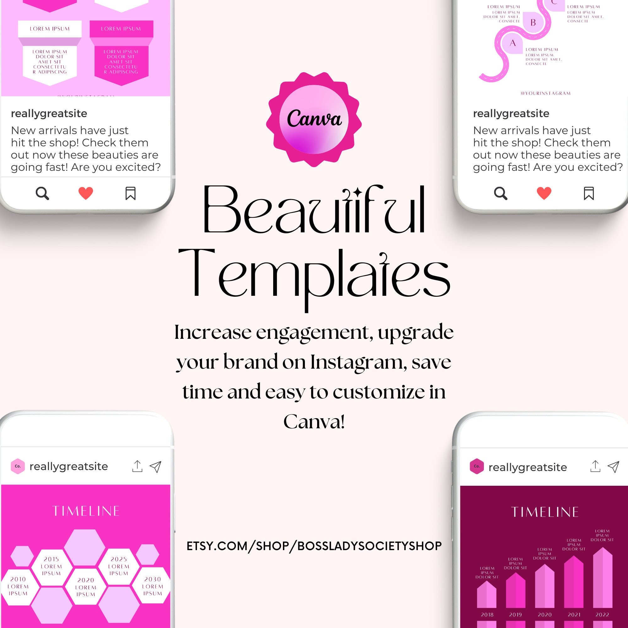 500 Boss Lady Pink Infographics Canva Instagram Template Bundle Large ...