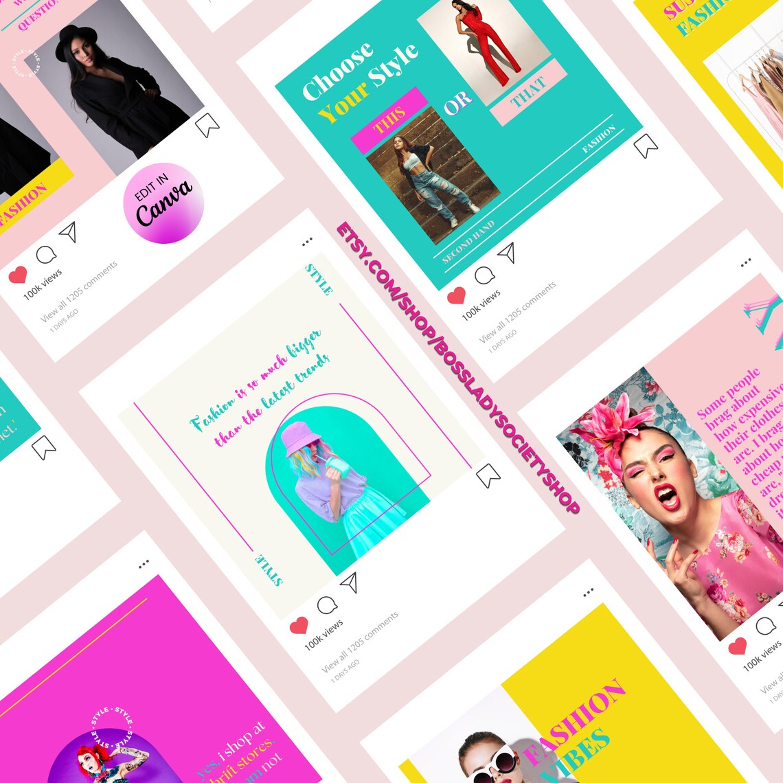 300 Instagram Second Hand Sustainable Fashion Canva Templates Bundle ...