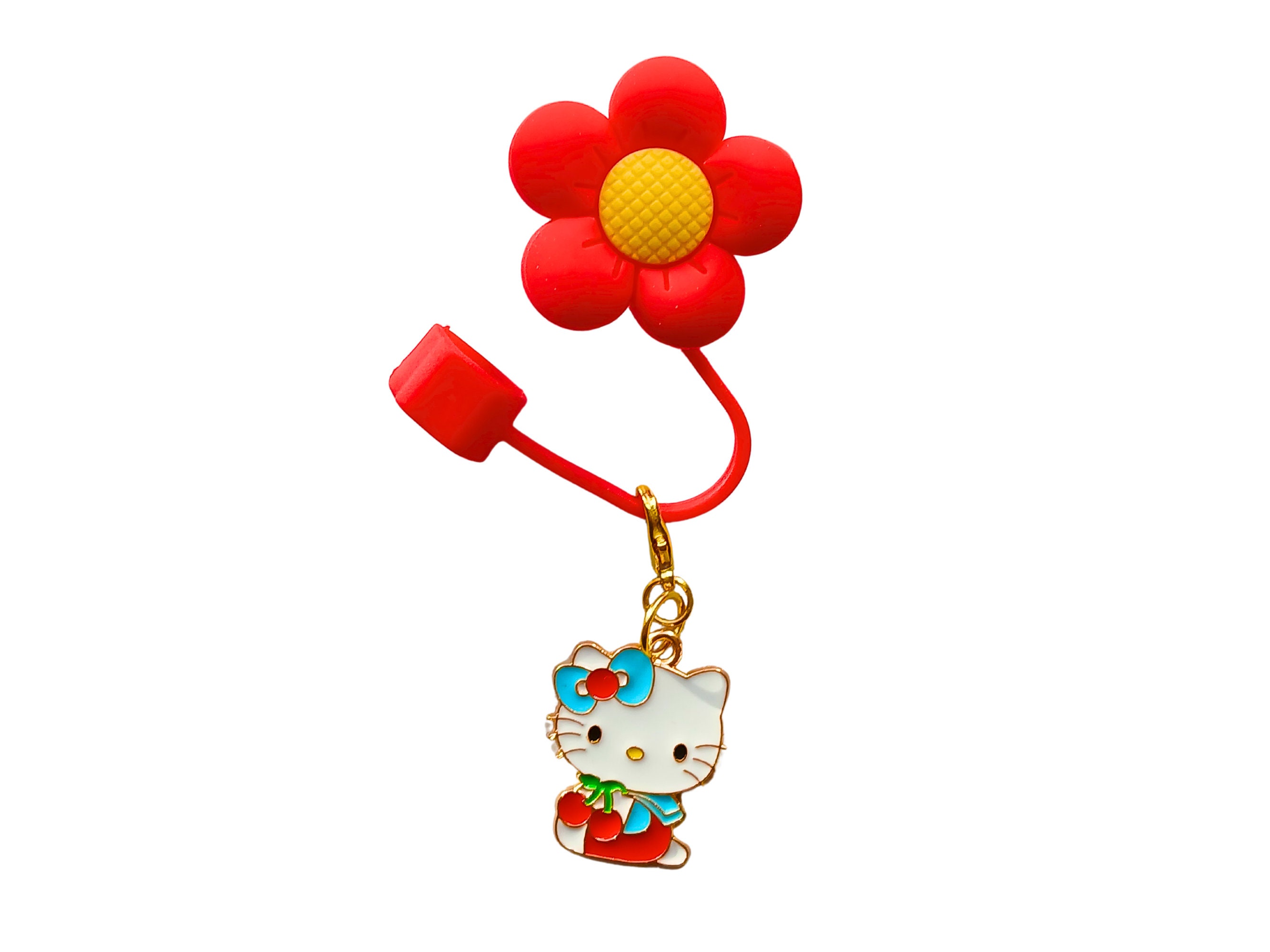 Flower Straw Cover Topper With Hello Kitty Charm, Fits 10mm Straws - Etsy