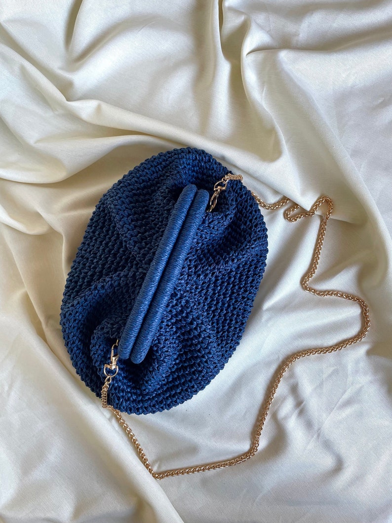 Navy Blue Small Raffia Clutch Bag With Handmade Pouch and - Etsy