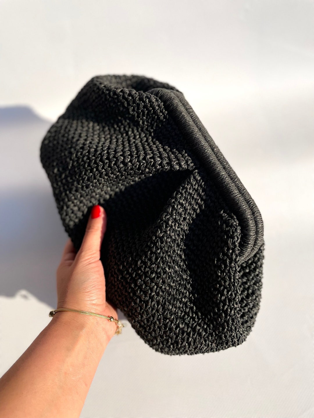 Black Raffia Bag | Straw Crochet Tote Pouch Clutch Bag | Crochet Tote ...