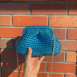 Turquoise Metallic Leather Small Pouch Clutch Bag or Crossbody Bag With ...