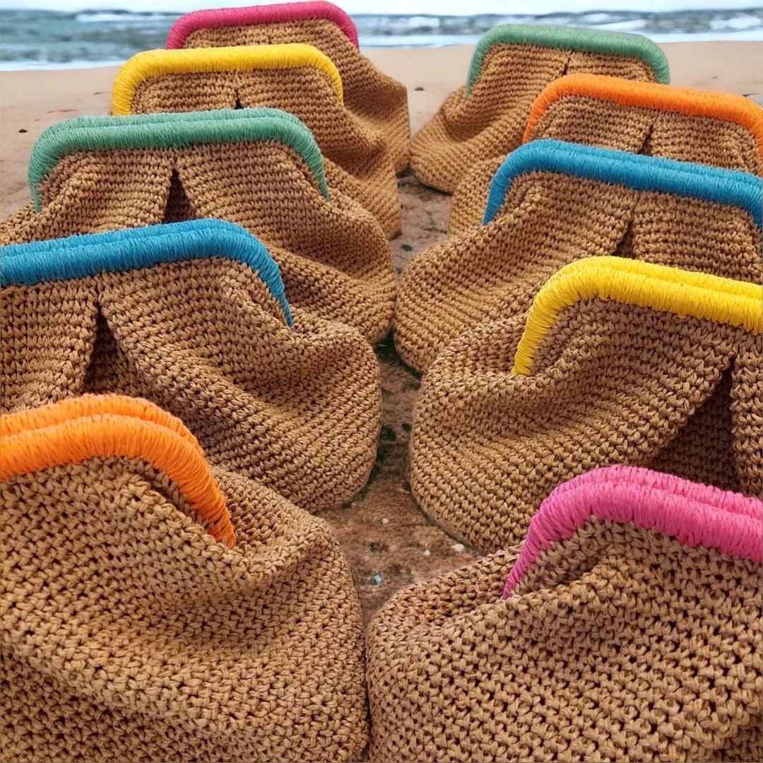 Colorful Straw Beach Clutch Crochet Raffia Pouch Clutch Bag - Etsy