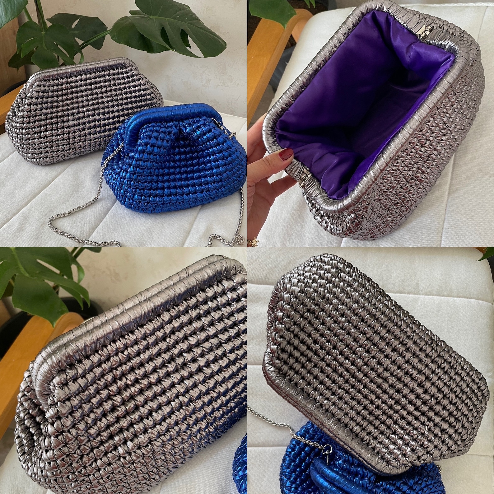 Nickel Woven Metallic Pouch Clutch Hand Bag Beach Wedding Clutch Purse ...