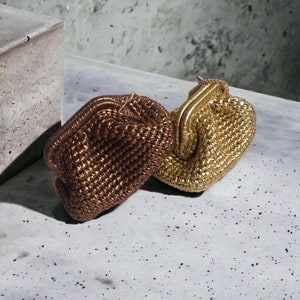 Large Gold Metallic Leather Pouch Clutch Bag | Handmade Evening Bag ...