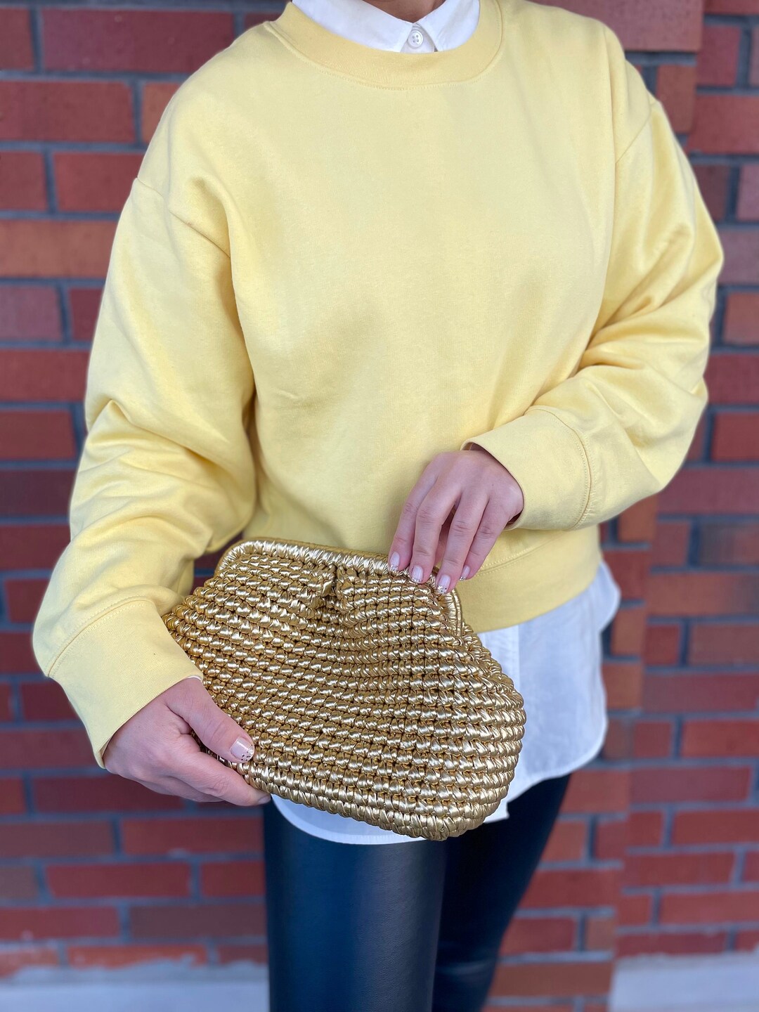 Gold Metallic Bag Evening Knitting Pouch Bag Handmade - Etsy