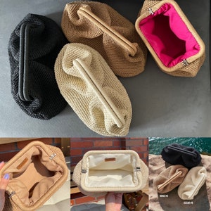 Crochet Raffia Pouch Clutch Bag, Natural Raffia Bag,womens Straw Summer Pouch Bag, Wicker Beach ...