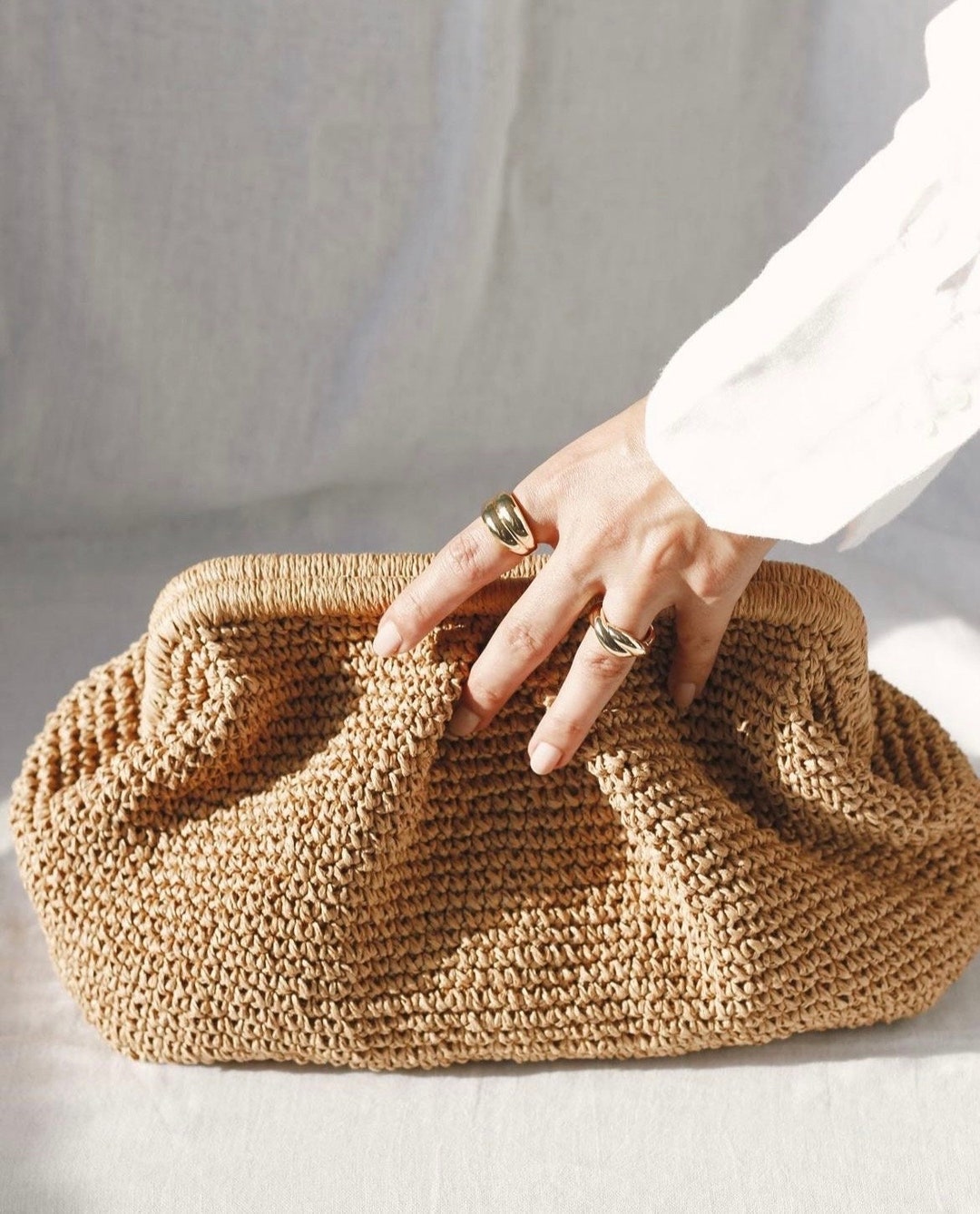 Crochet Raffia Pouch Clutch Bag, Womens Straw Summer Pouch Bag, Wicker Beach Clutch Bag, Straw ...