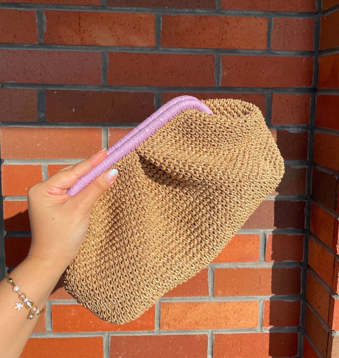 Lilac Colorful Straw Beach Clutch Bag Crochet Raffia Pouch Clutch Bag ...