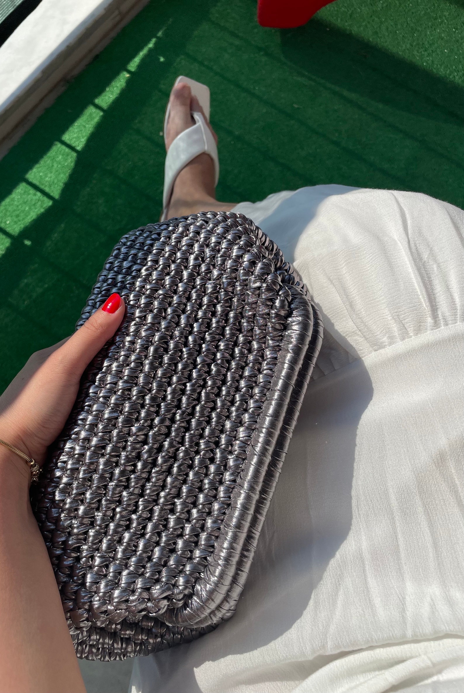 Nickel Woven Metallic Pouch Clutch Hand Bag Beach Wedding Clutch Purse ...