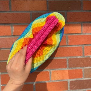 Colorful Stripes Raffia Woven Pouch Clutch Bag Rainbow Straw Beach ...