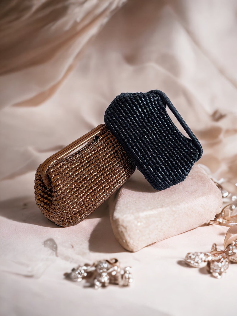 Handmade Gold Crochet Metallic Clutch: Vegan Leather Evening Bag - Etsy
