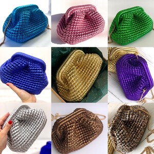 Emerald Green Metallic Raffia Bag, Evening Crochet Pouch Bag, Handmade ...