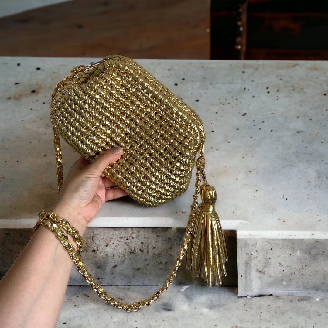 Handmade Gold Metallic Pouch Clutch and Crossbody Women's Evening Hand ...