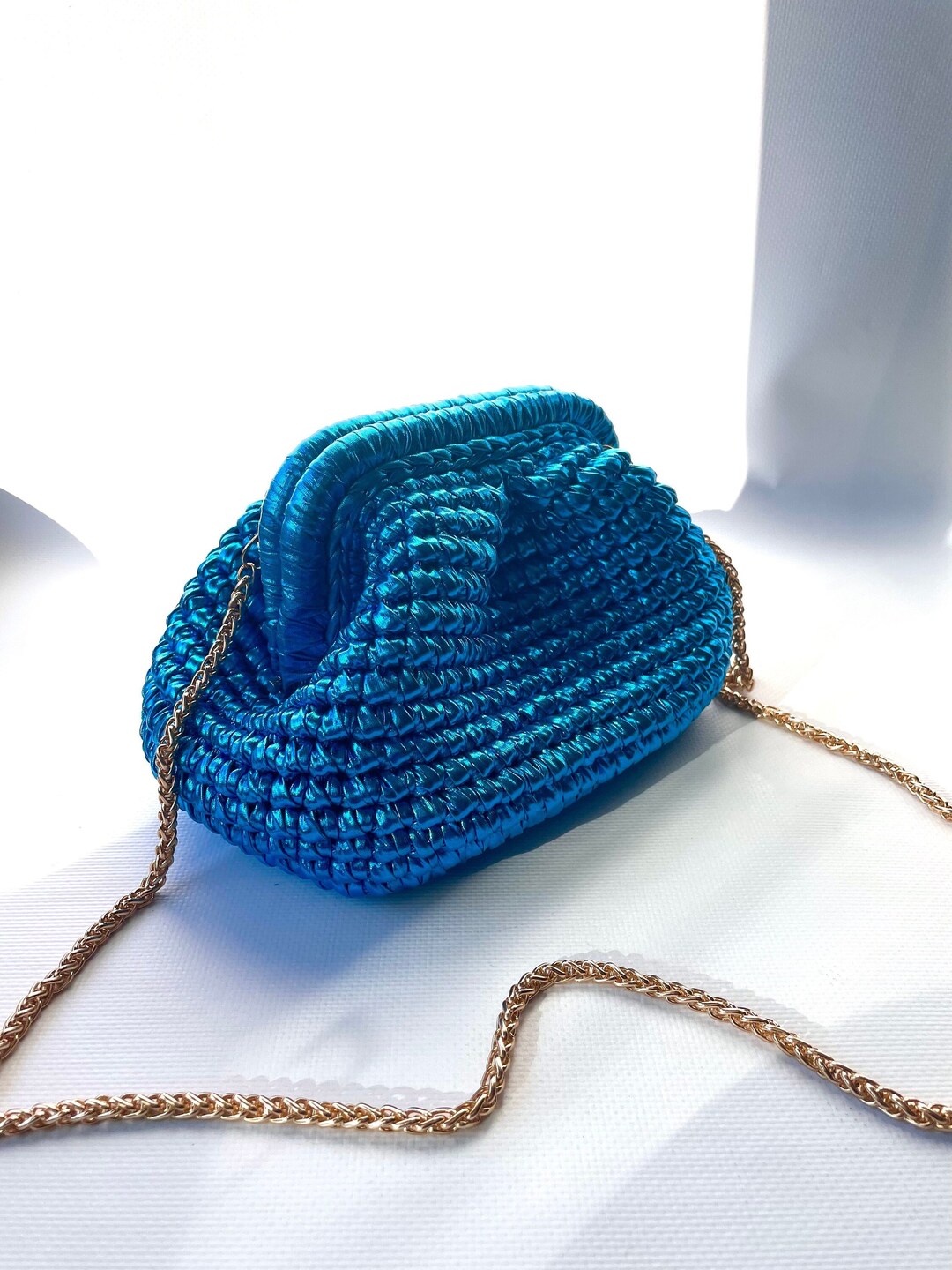Turquoise Metallic Leather Small Pouch Clutch Bag or Crossbody Bag With ...