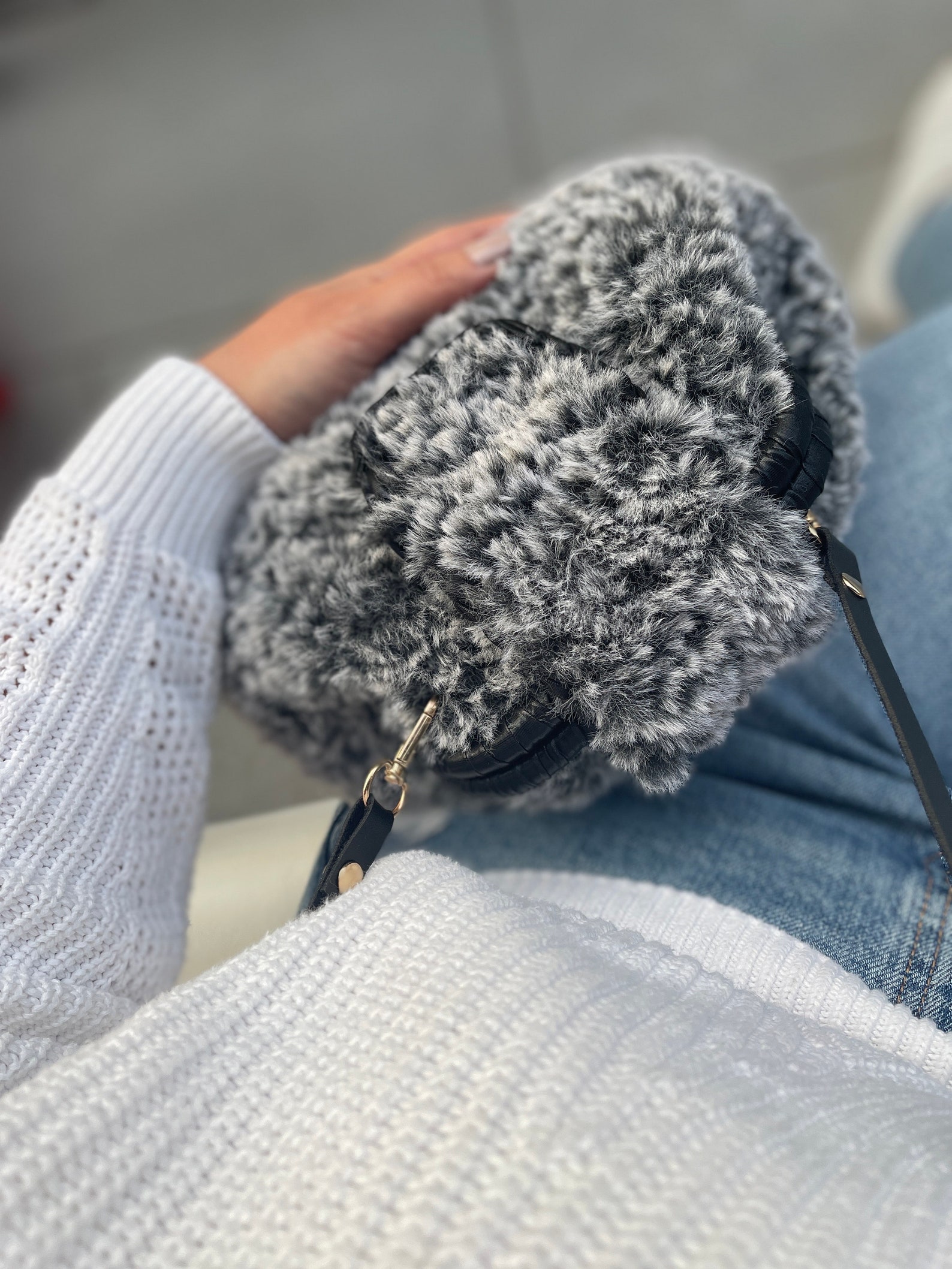 Handmade Faux Furry Vegan Leather Detailed Fluffy Pouch and - Etsy