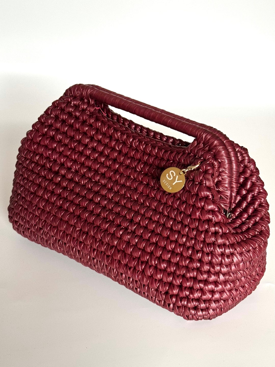 Burgundy Hand Woven Leather Pouch Top Handle Clutch Purse Bags ...