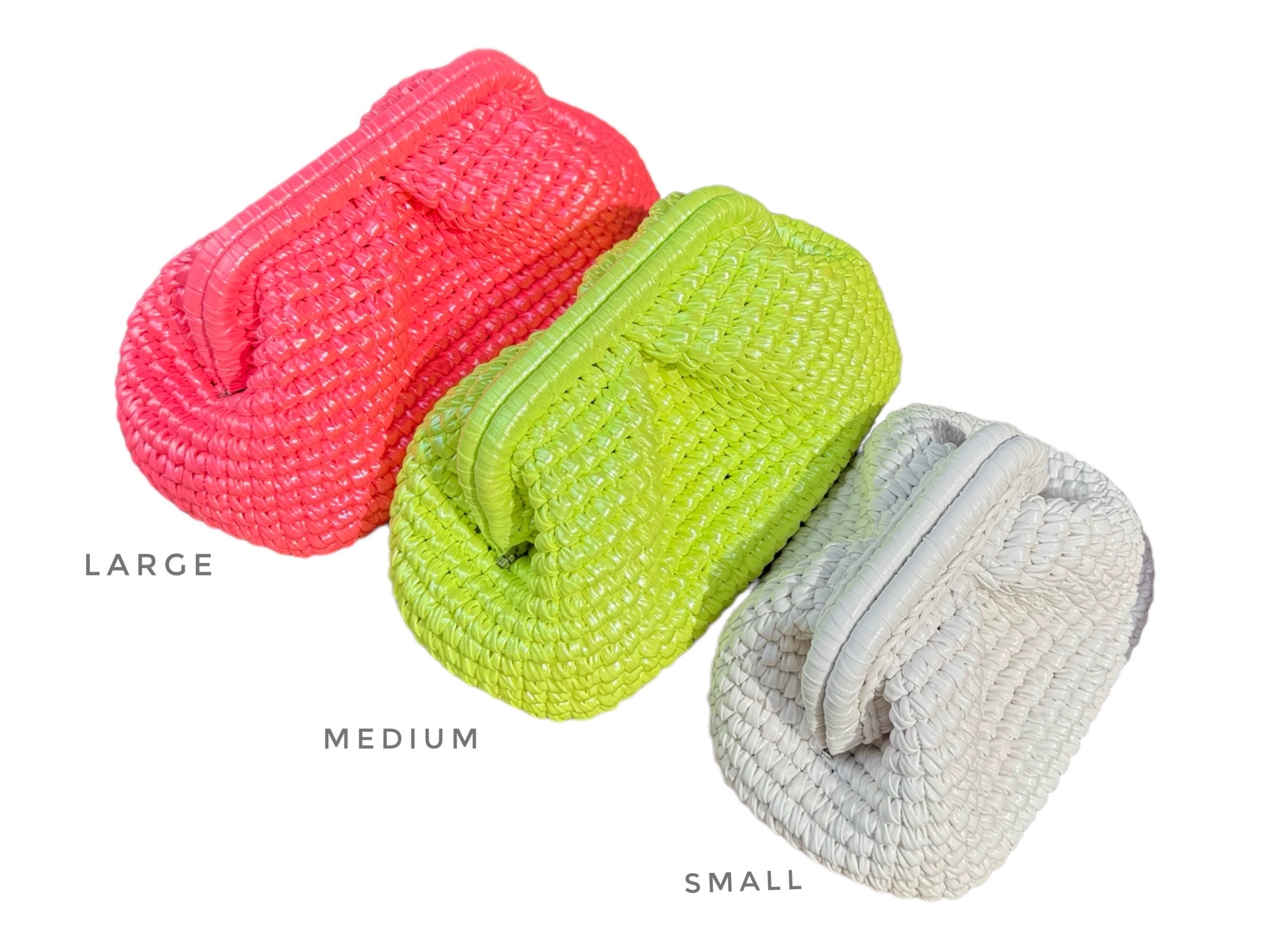 Neon Green Metallic Leather Crochet Clutch: Handmade Evening Bag - Etsy
