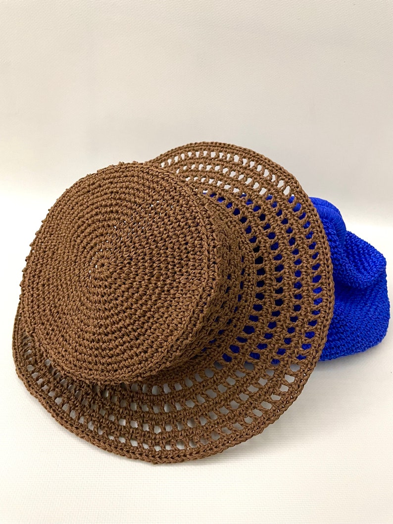 Brown Handmade Crochet Bucket Hat Raffia Hat Summer - Etsy