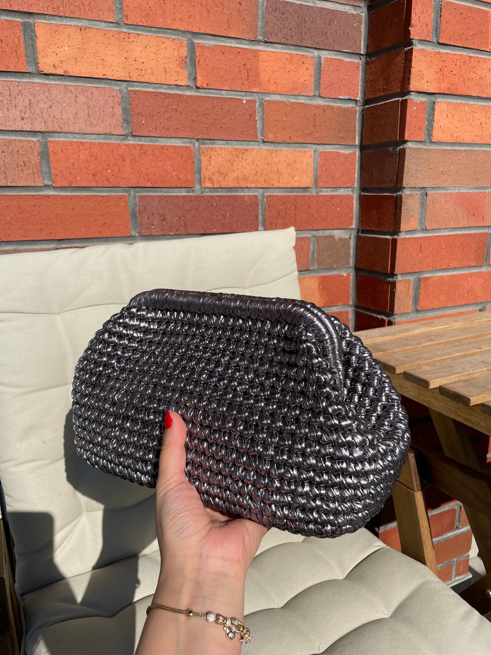 Nickel Woven Metallic Pouch Clutch Hand Bag Beach Wedding Clutch Purse ...