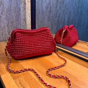 Crochet Woven Red Metallic Leather Pouch Clutch Bag | Wedding Clutch ...