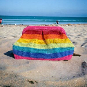 Colorful Stripes Raffia Woven Pouch Clutch Bag Rainbow Straw Beach ...